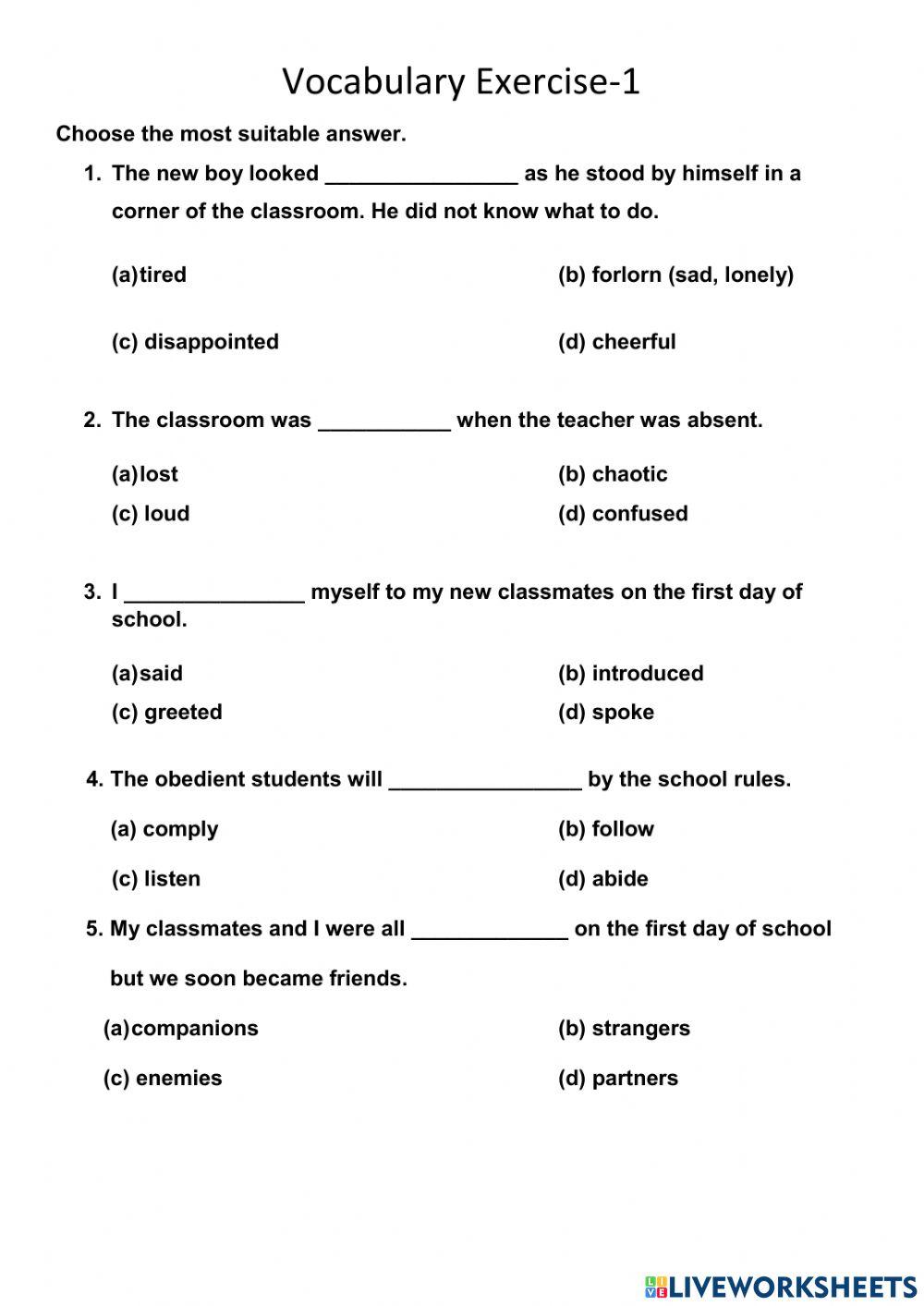 Vocabulary exercise 1 online exercise for | Live Worksheets