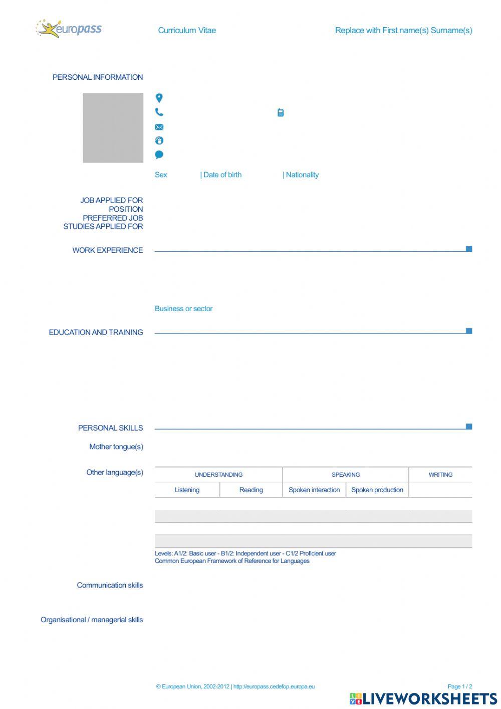 CV online exercise for | Live Worksheets