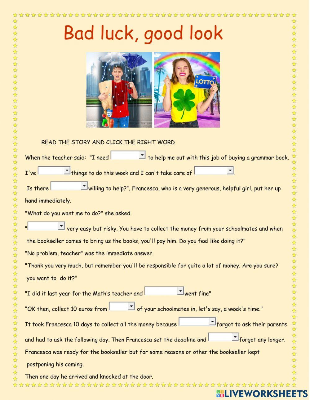 Bad luck, good look worksheet | Live Worksheets