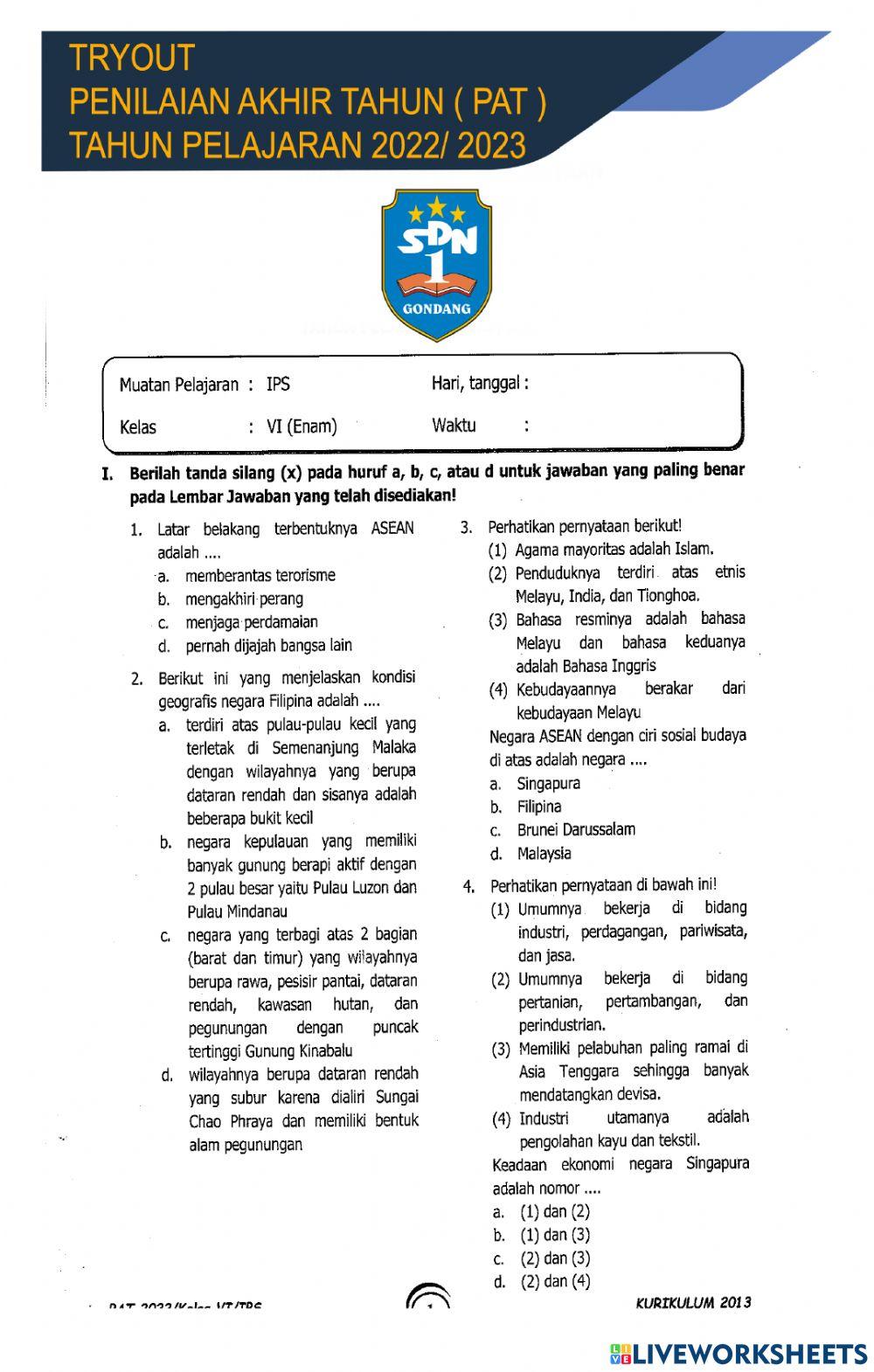 Latihan-PAT-IPS worksheet | Live Worksheets