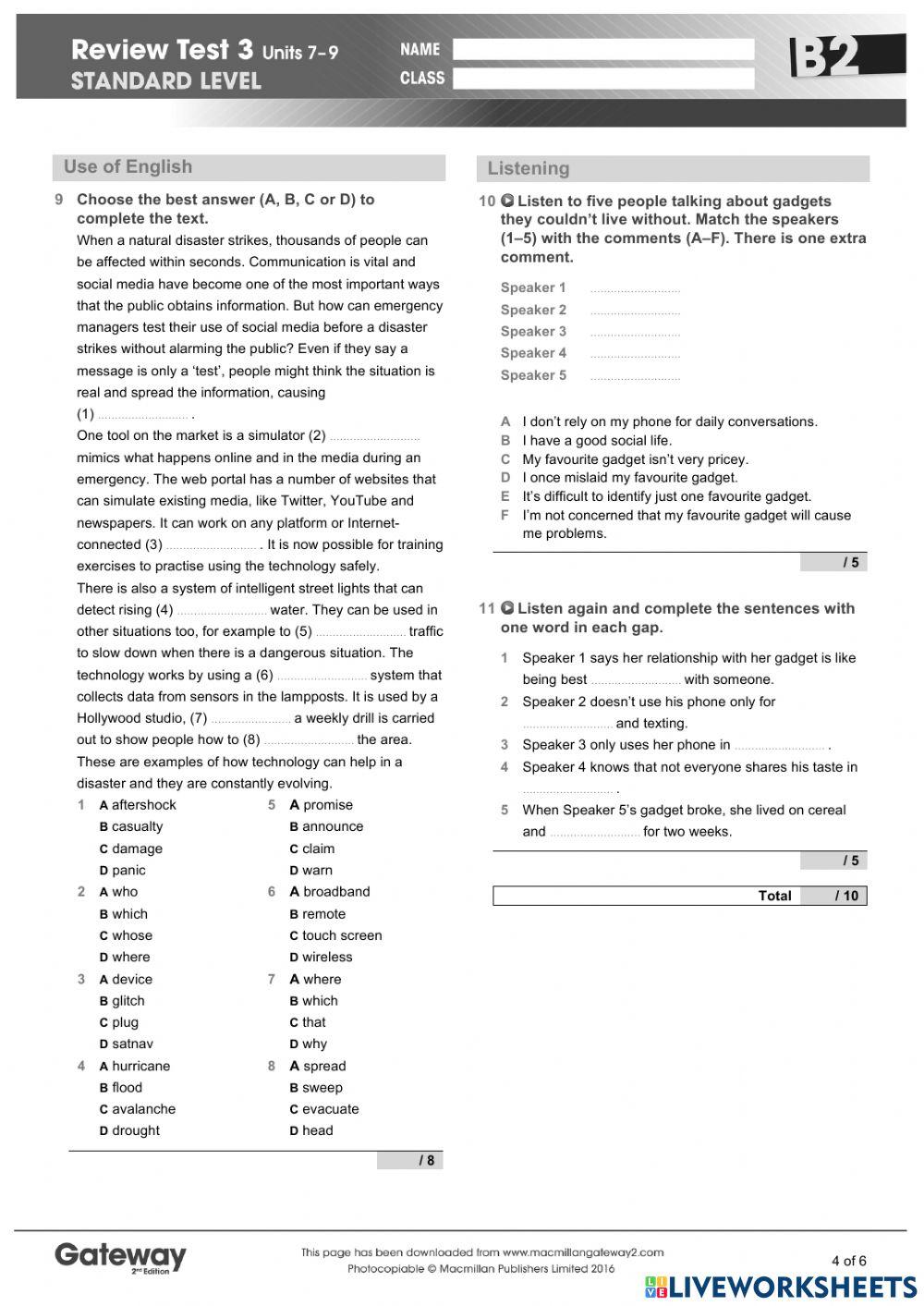 Gateway B2 Revi… | Free Interactive Worksheets | 2581008