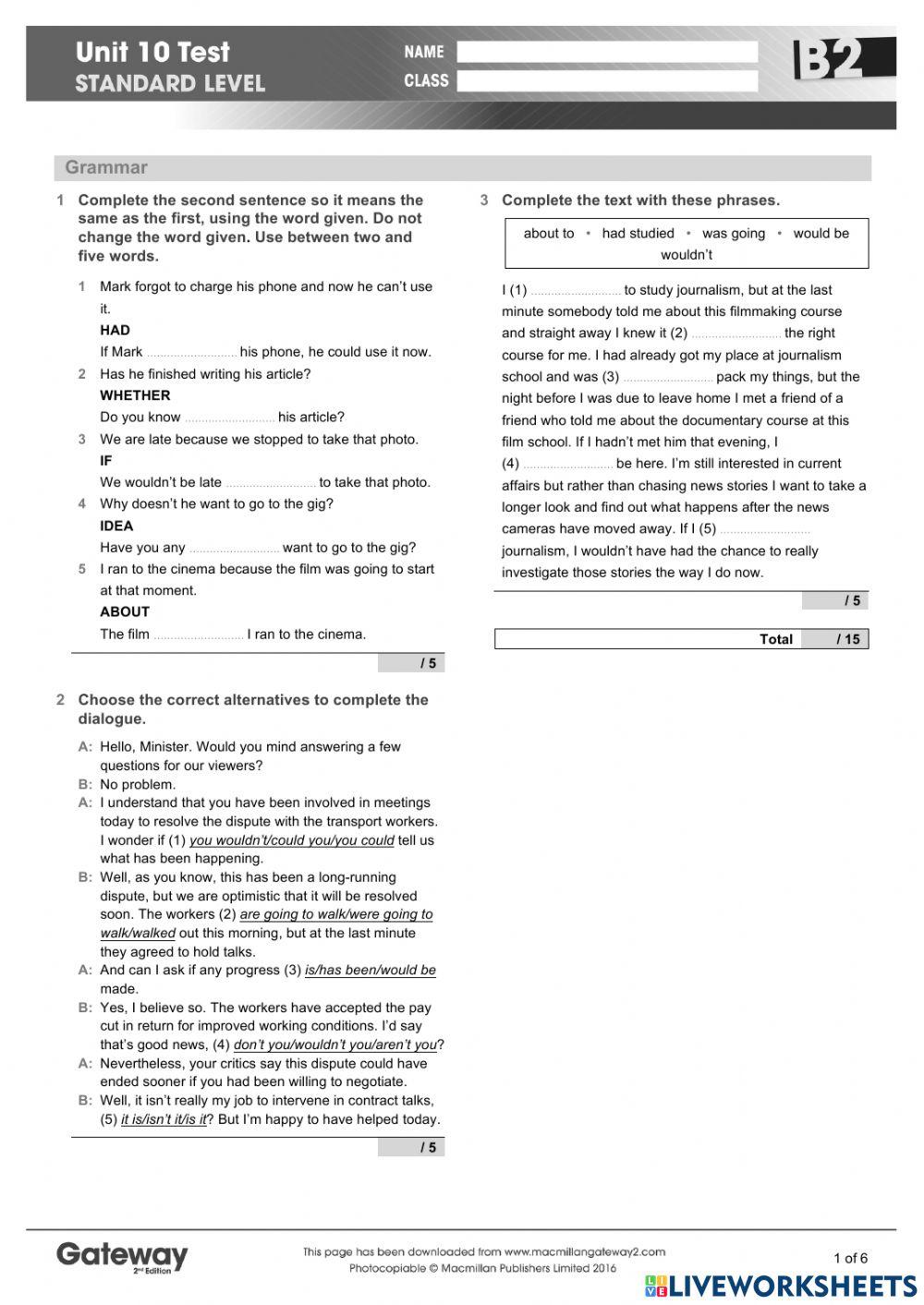 Gateway B2 Unit… | Free Interactive Worksheets | 2581054