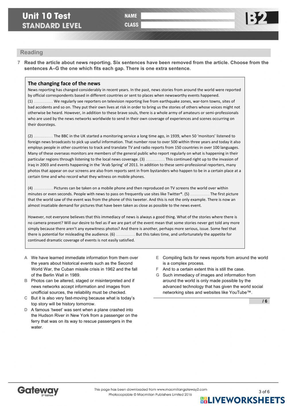 Gateway B2 Unit… | Free Interactive Worksheets | 2581054