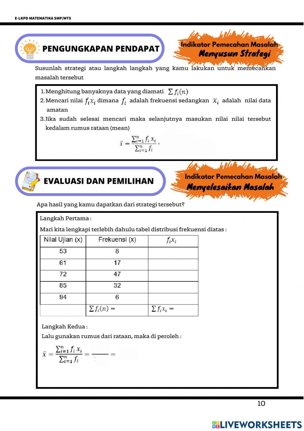 Mean median modus activity | Live Worksheets