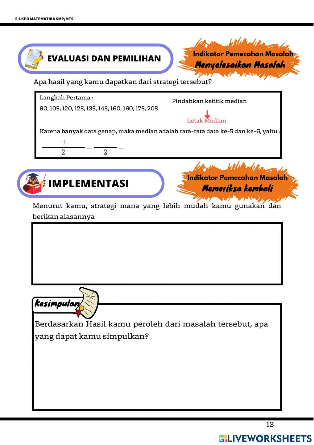 Mean median modus activity | Live Worksheets
