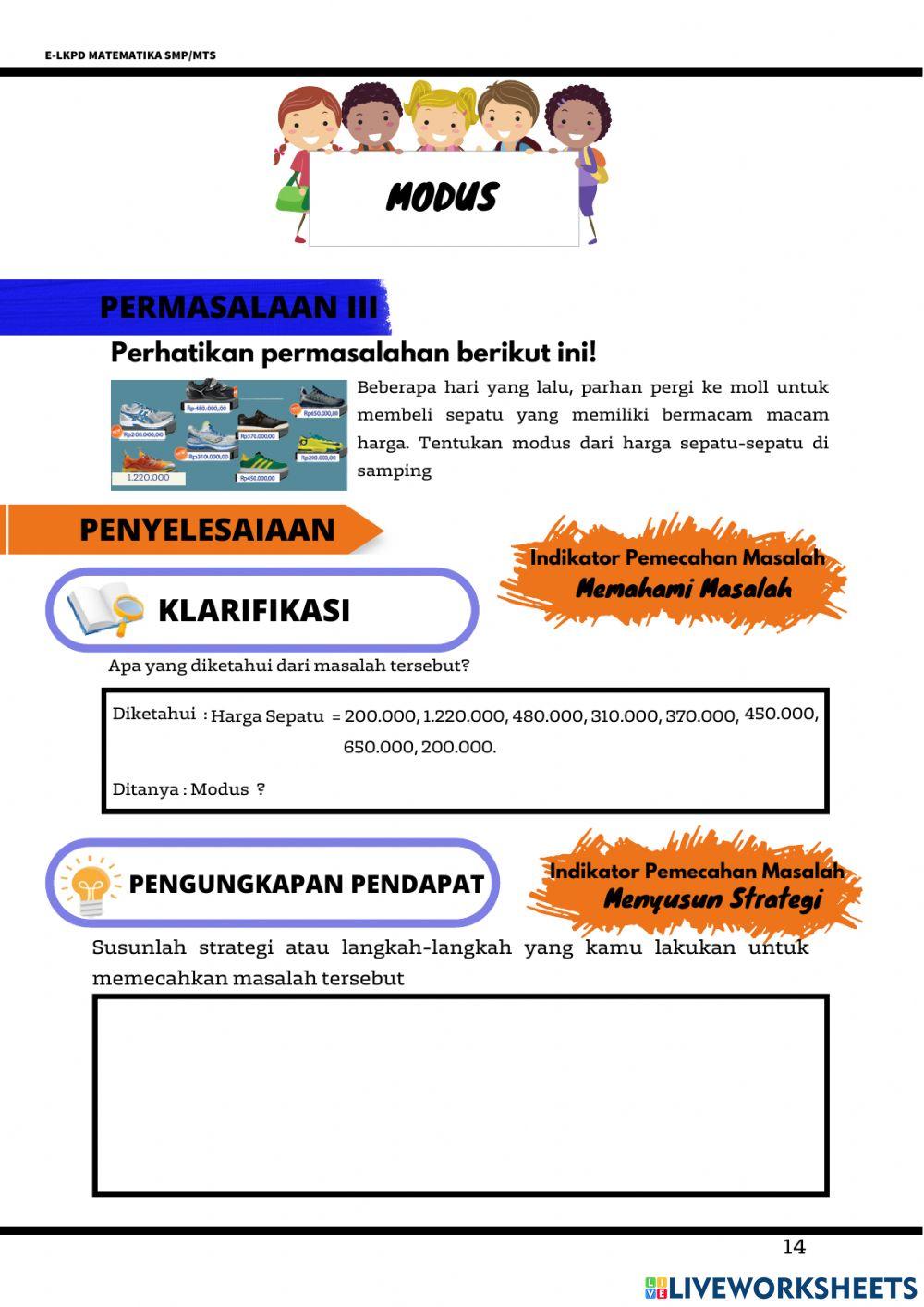 Mean median modus activity | Live Worksheets