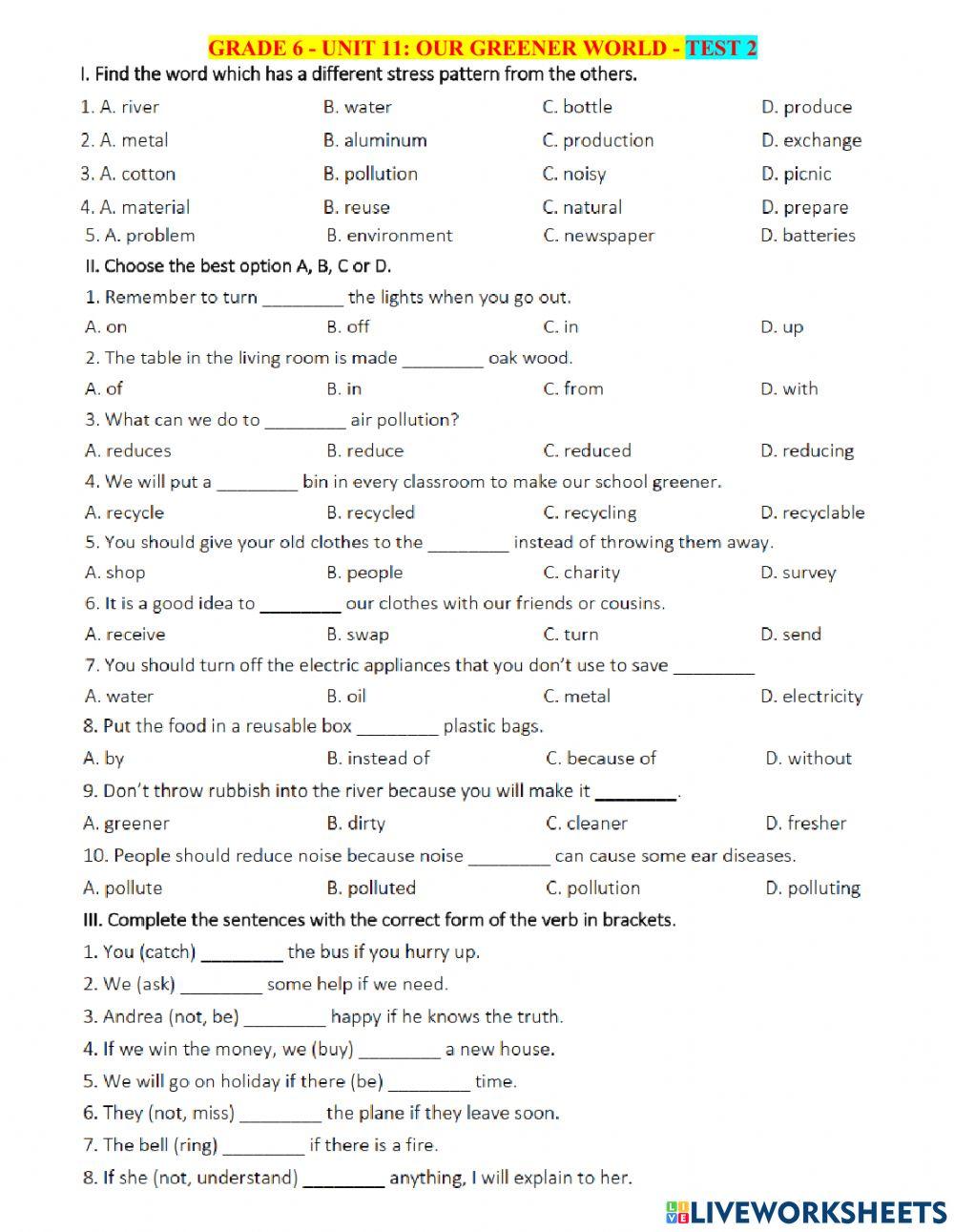 G6-unit11 test2 worksheet | Live Worksheets
