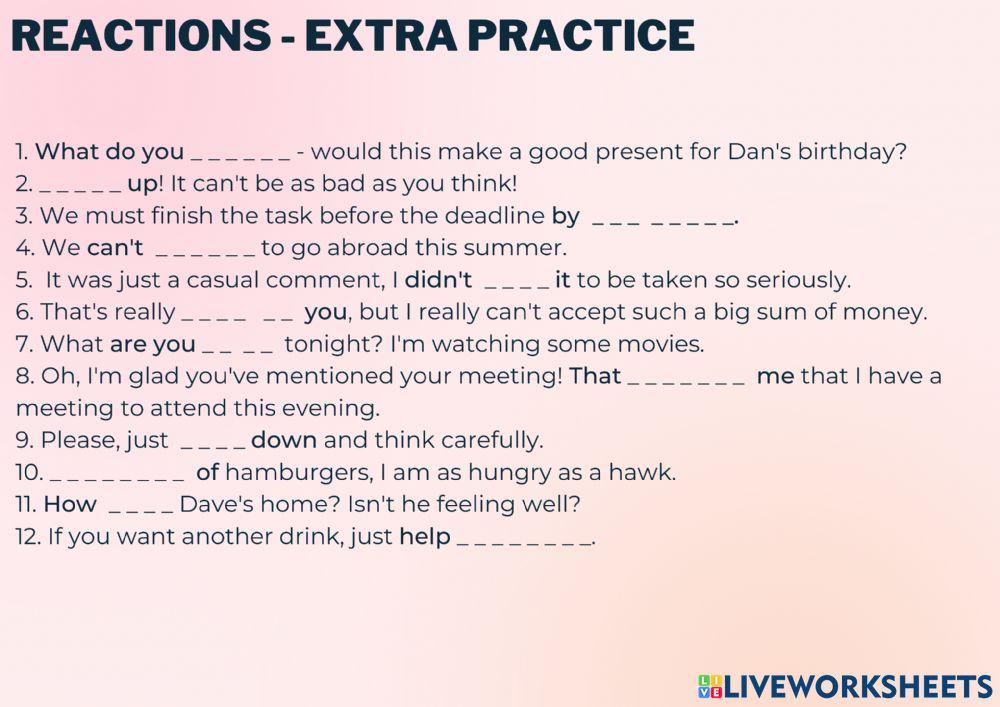 Reactions - extra practice worksheet | Live Worksheets