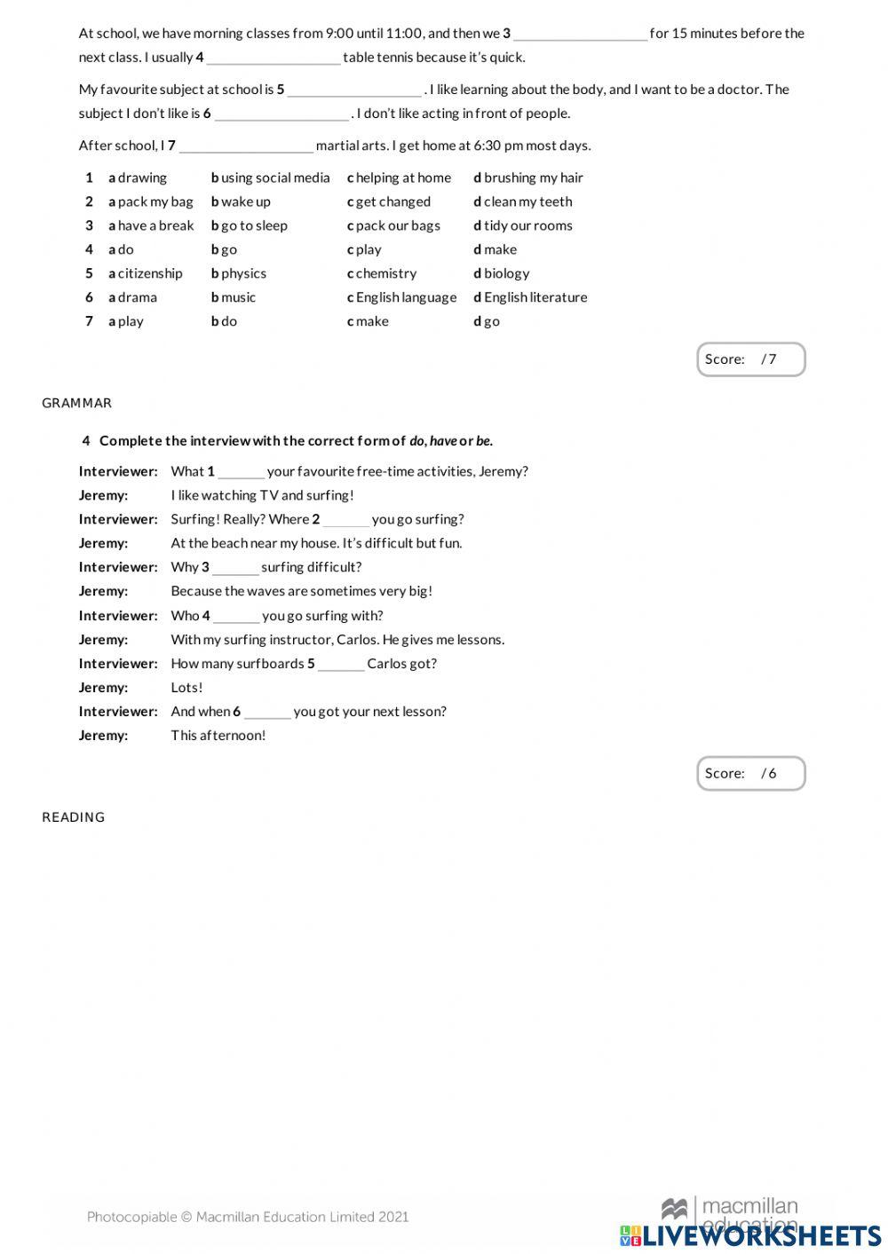 A2 Unit 2 Test | Free Interactive Worksheets | 6937540