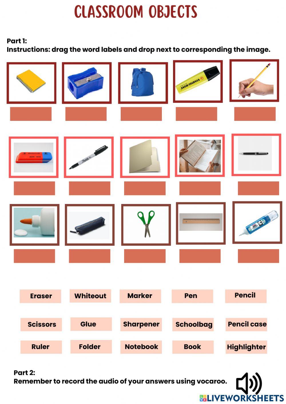 Classroom Objects online exercise for | Live Worksheets