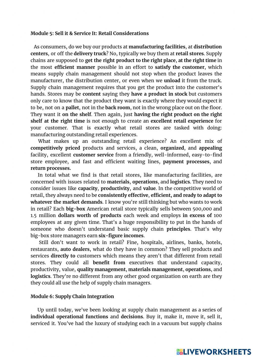 SCM-Module 4,5,6,7&8 worksheet | Live Worksheets