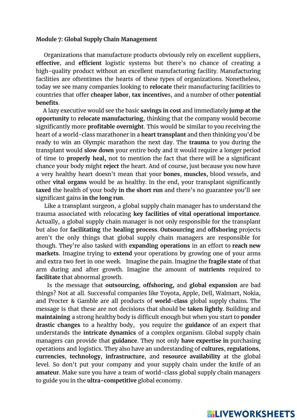 SCM-Module 4,5,6,7&8 worksheet | Live Worksheets