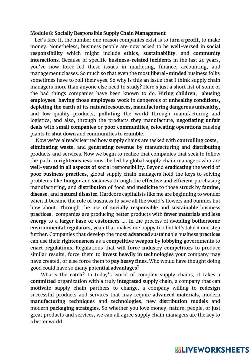 SCM-Module 4,5,6,7&8 worksheet | Live Worksheets