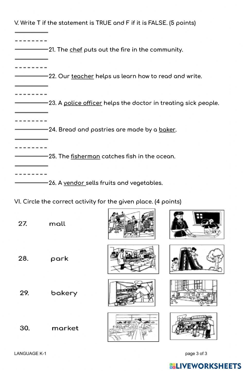 4th Quarterly Test Language Kinder 1 online exercise for | Live Worksheets