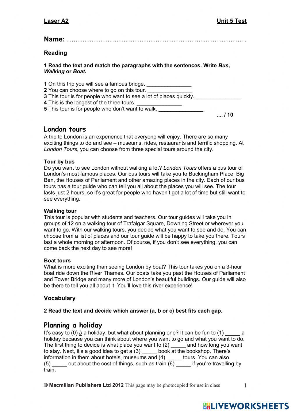 Test Unit 5 Laser A2 online exercise for | Live Worksheets