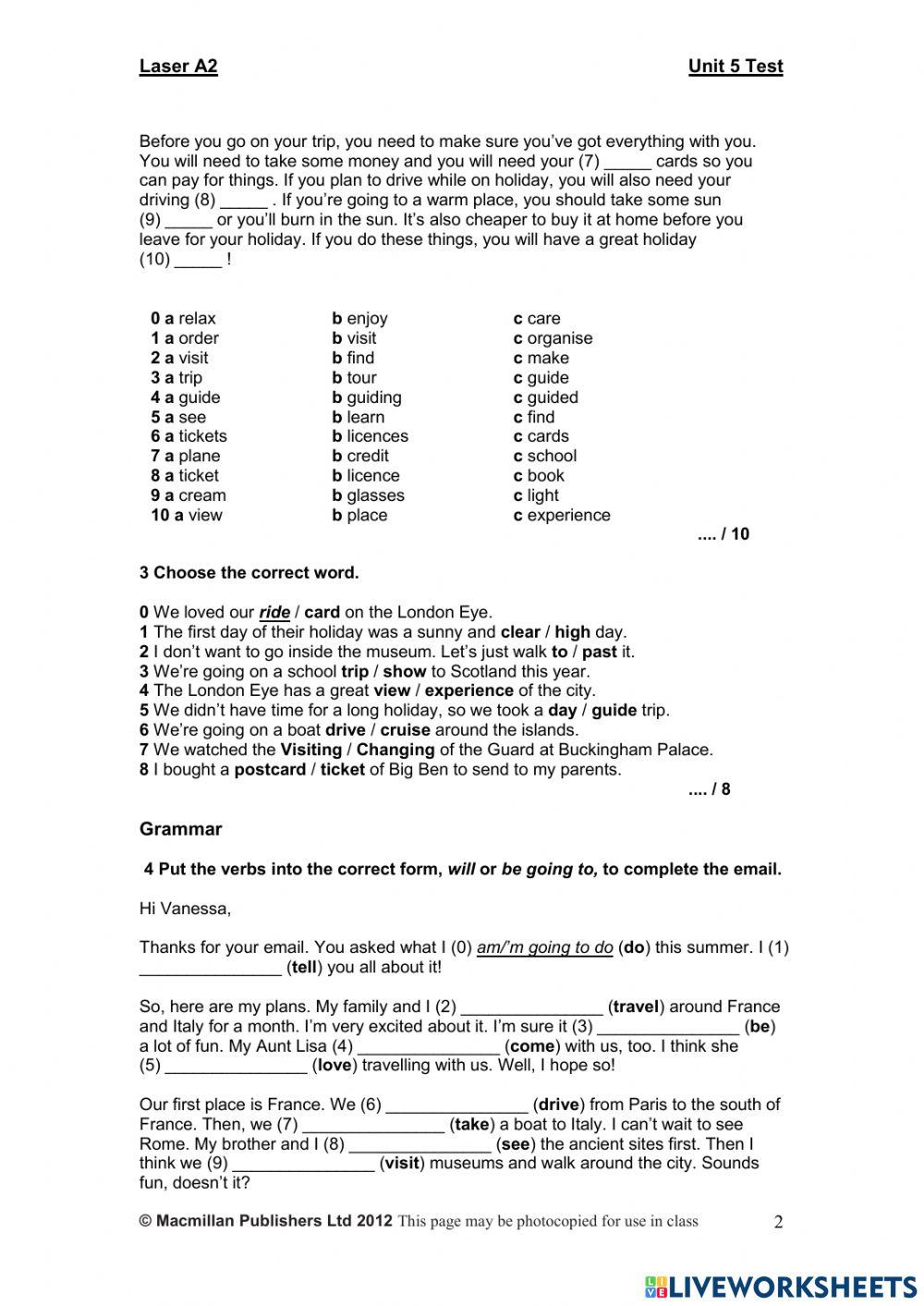 Test Unit 5 Laser A2 online exercise for | Live Worksheets