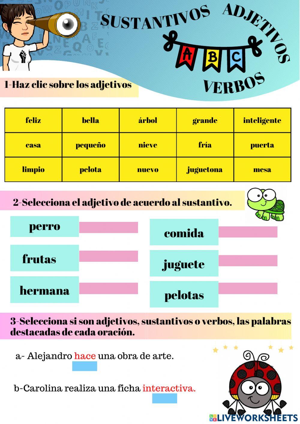 Sustantivos Verbos Adjetivos Diagram