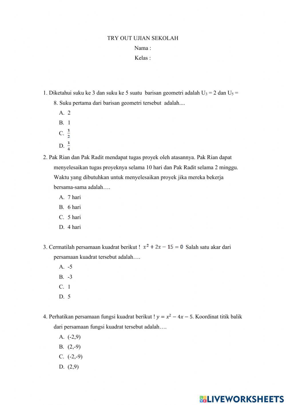 Try Out US SMP worksheet | Live Worksheets
