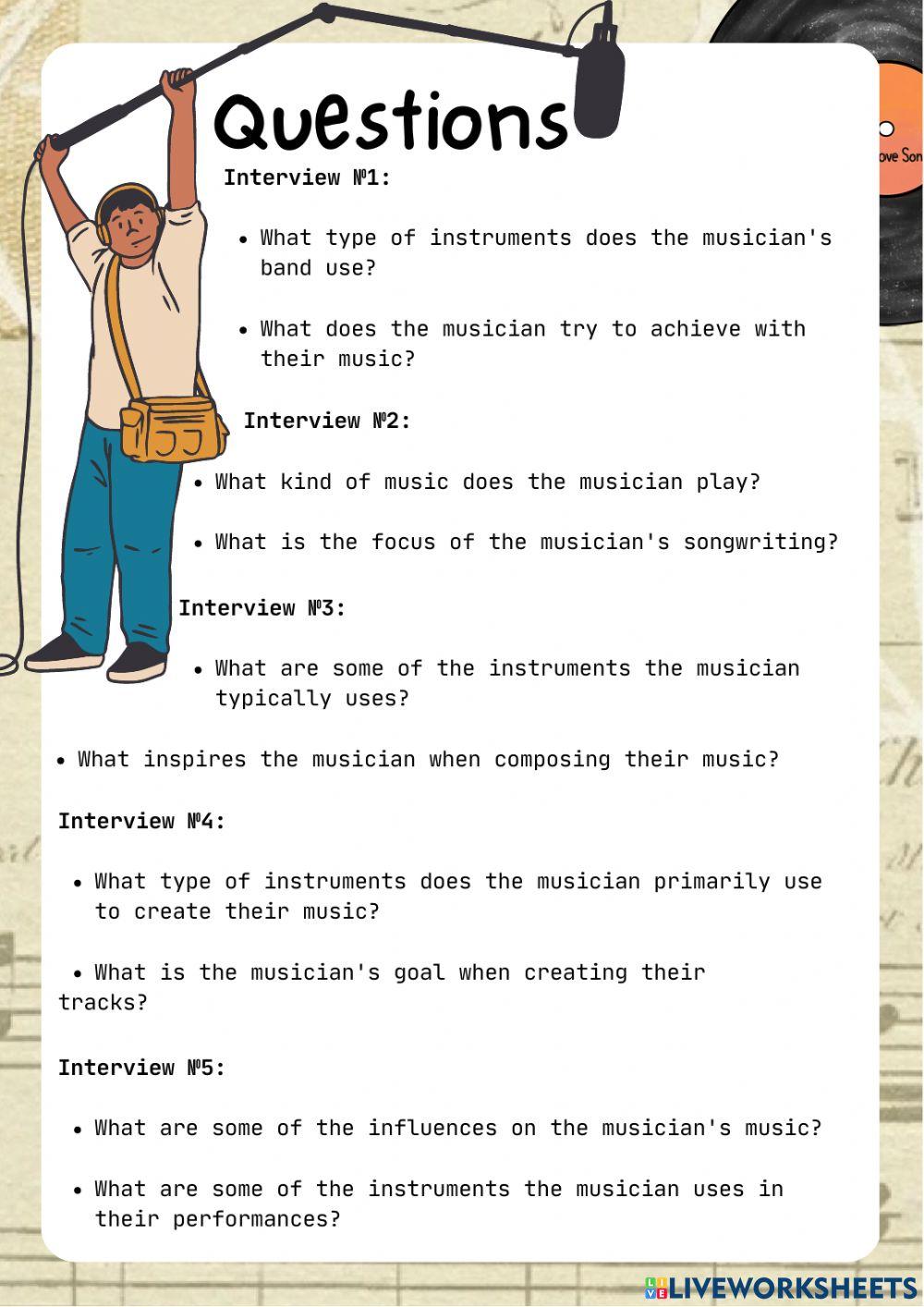 Music genres interview worksheet | Live Worksheets