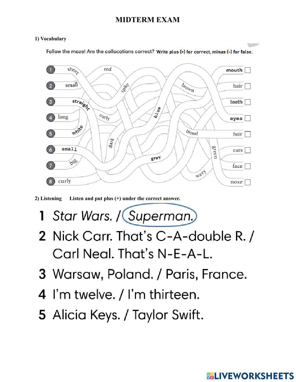 MIDTERM EXAM 6945556 | Duygu Garip | LiveWorksheets