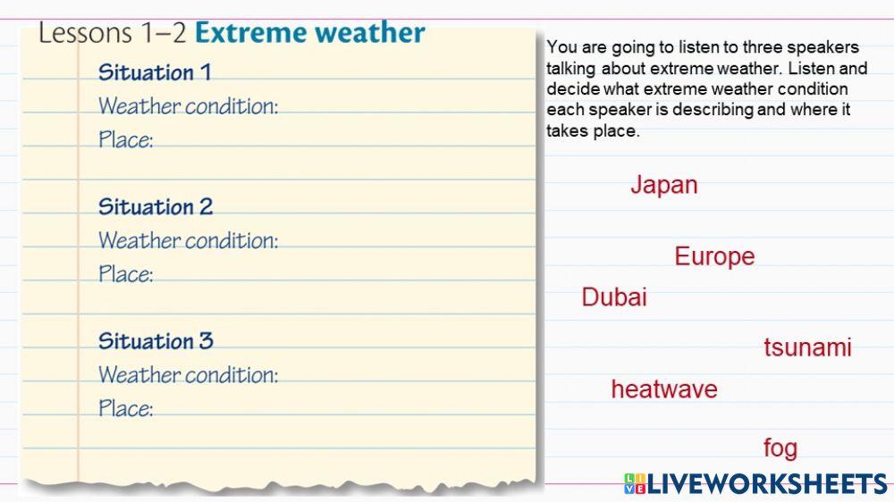 Extreme weather1 online exercise for | Live Worksheets