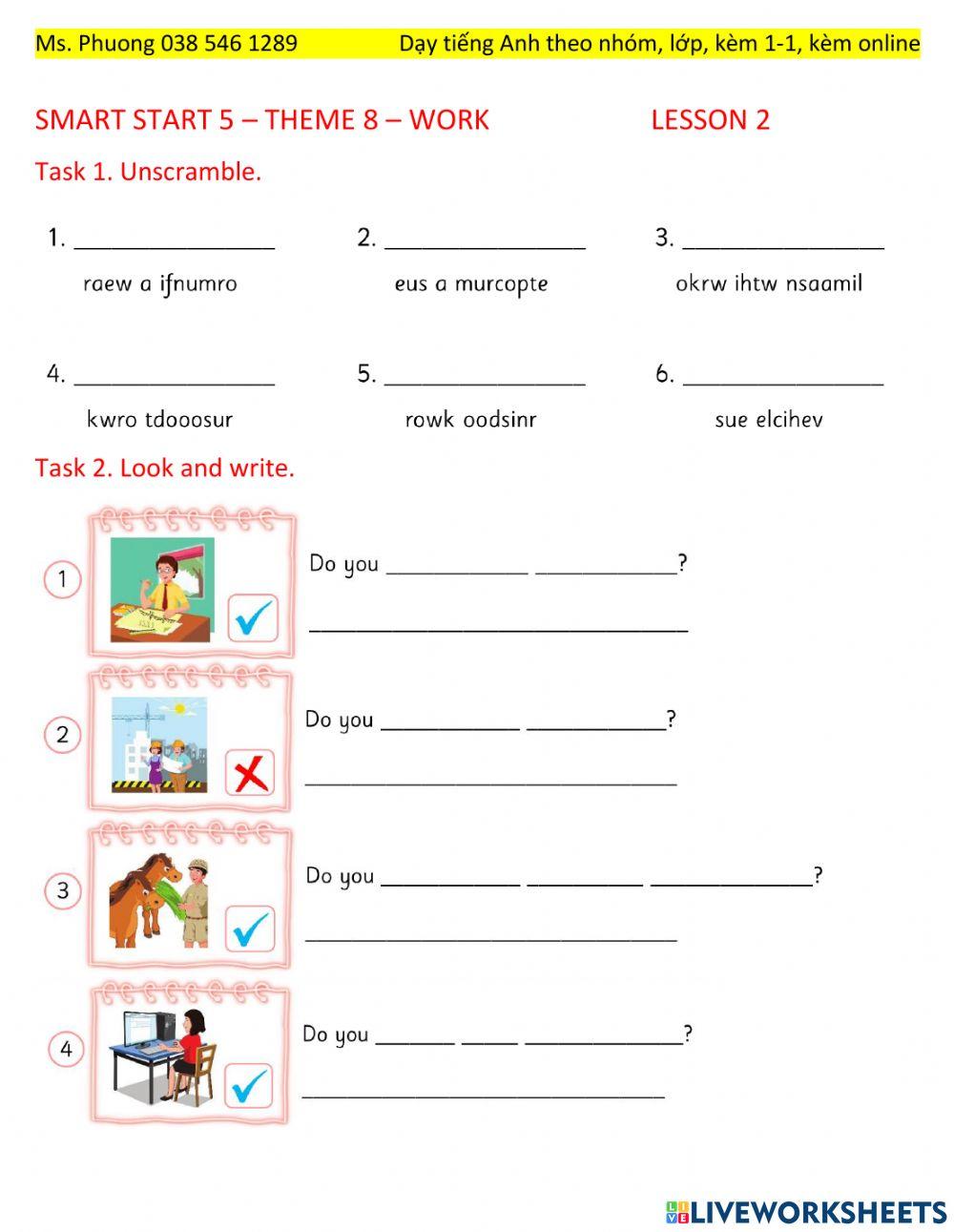 smart start 5 - theme 8 - work- lesson 2 online exercise for | Live ...