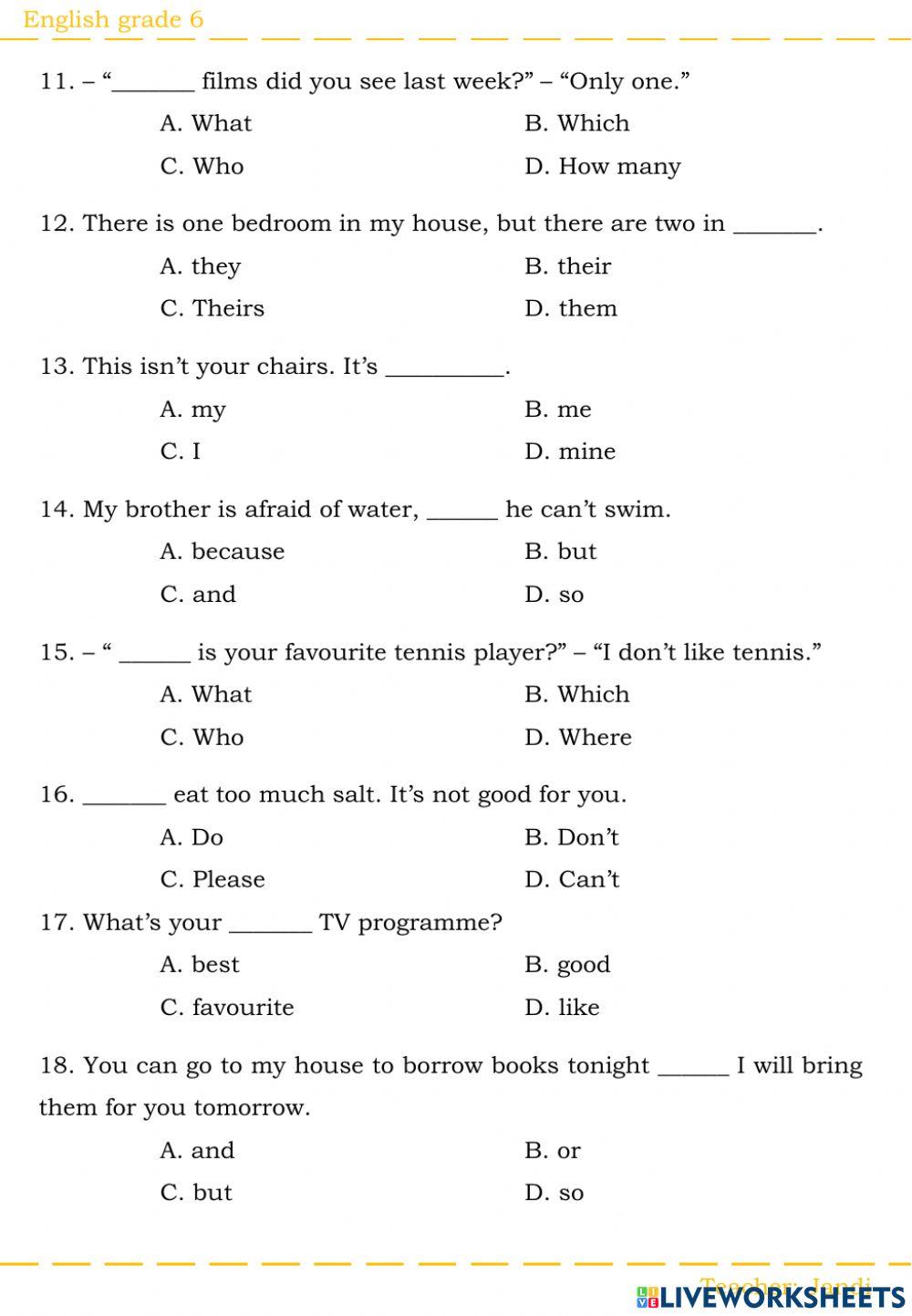 Test online exercise for 6 | Live Worksheets