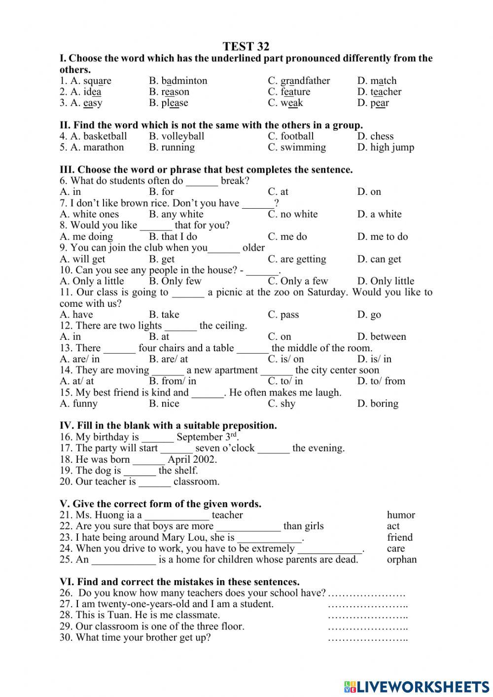 G5 - test 32 worksheet | Live Worksheets