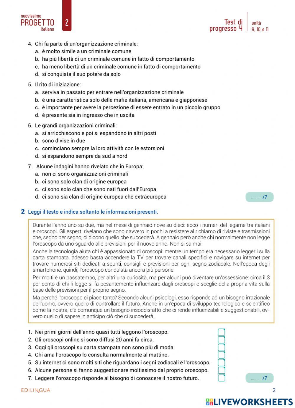 Test di progres… | Free Interactive Worksheets | 7121924