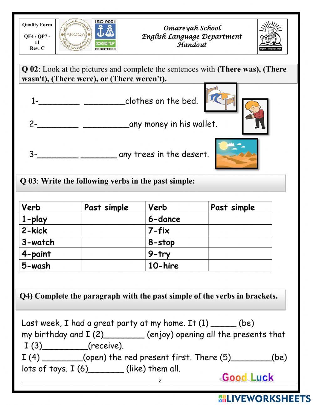 Simple Past Regular online exercise for | Live Worksheets