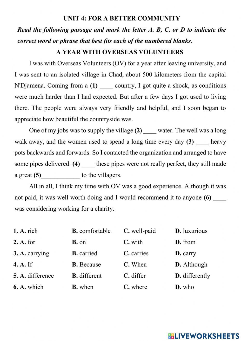 Unit 4: unit 4 worksheet | Live Worksheets