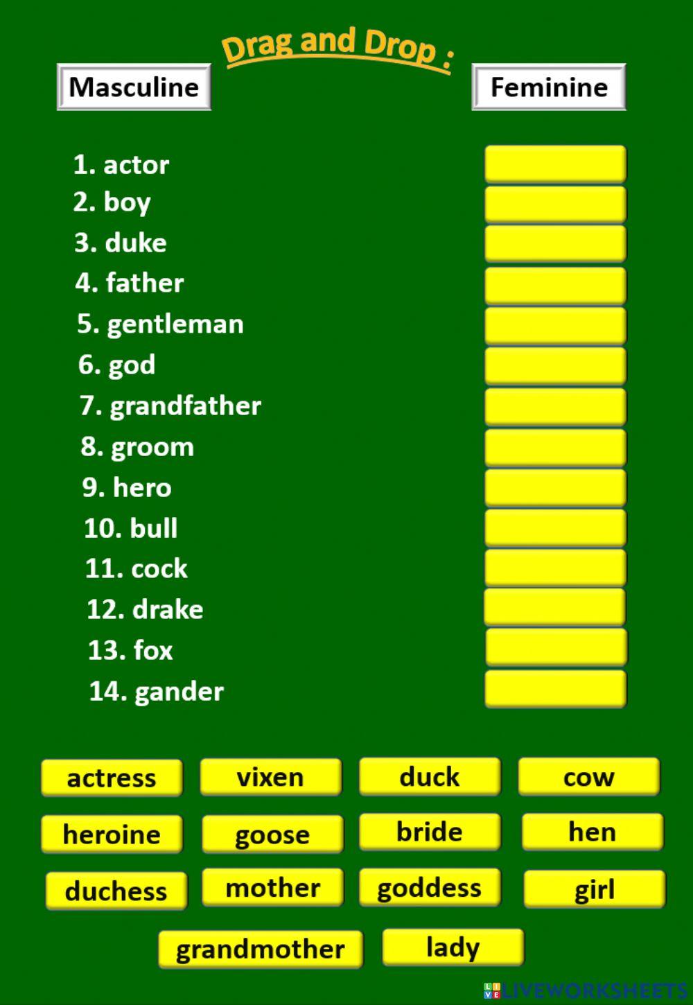 Masculine and Feminine Gender activity | Live Worksheets