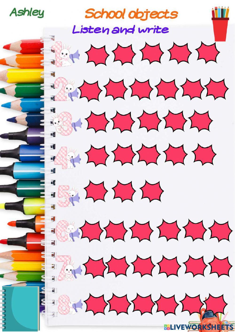 School objects online exercise for Grade 3 | Live Worksheets