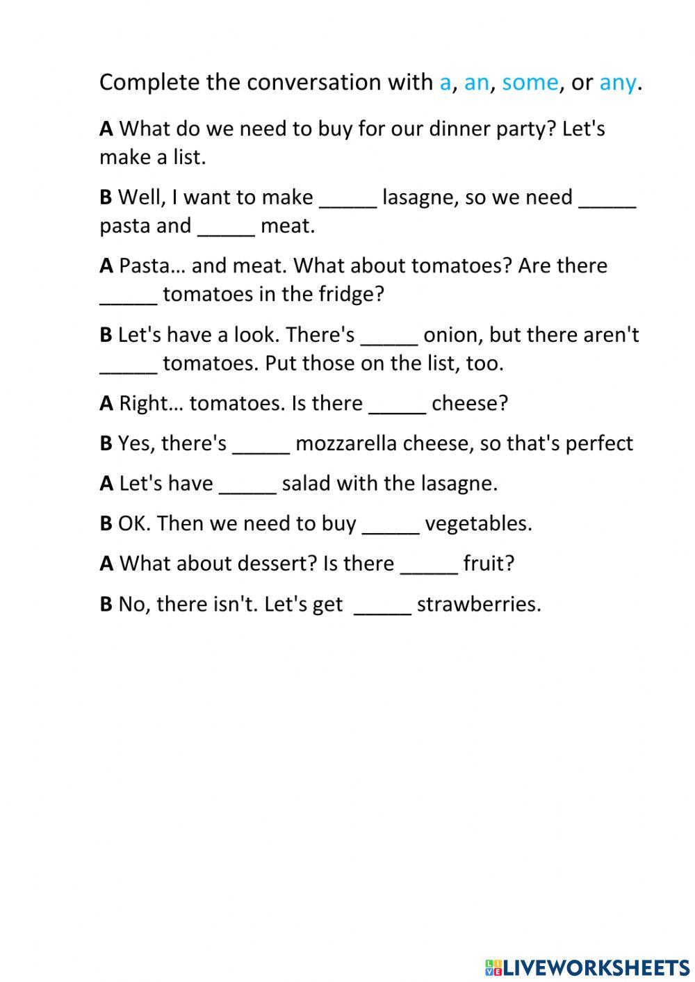 Some-any-a-an interactive activity | Live Worksheets