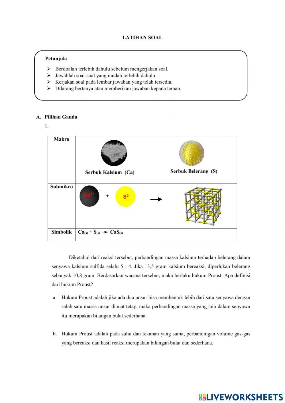 Latihan Soal Hukum Perbandingan Tetap (Hukum Proust) online exercise ...