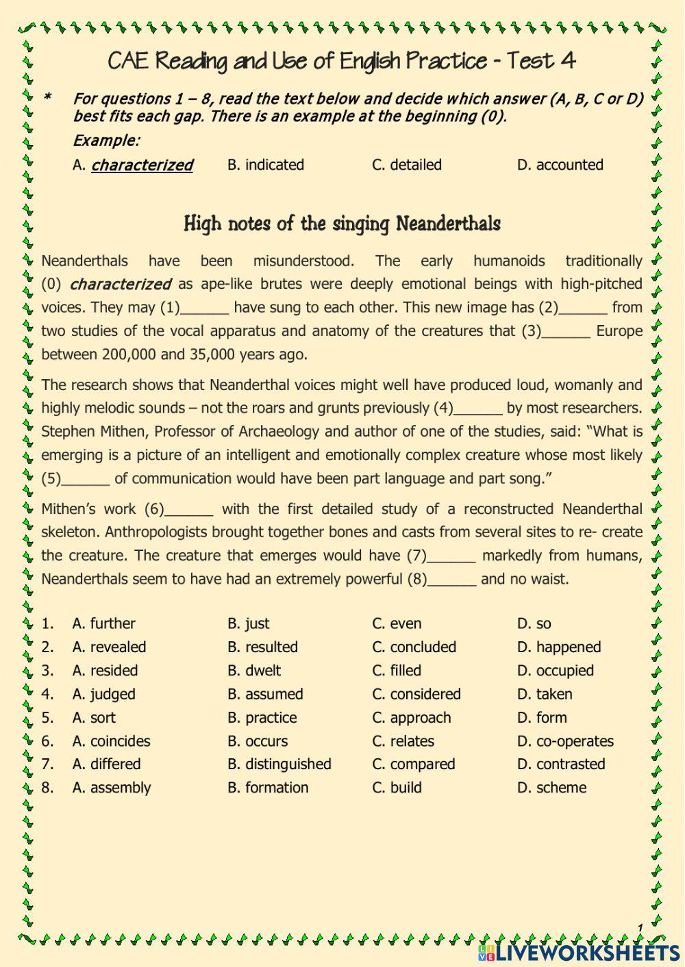 CAE-Test-4 worksheet | Live Worksheets