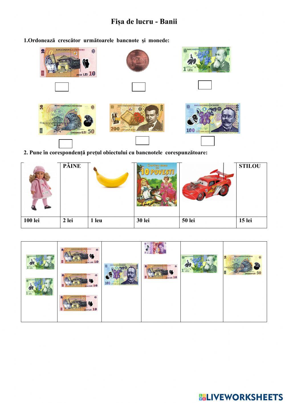 Fisa de lucru-Banii online exercise for | Live Worksheets