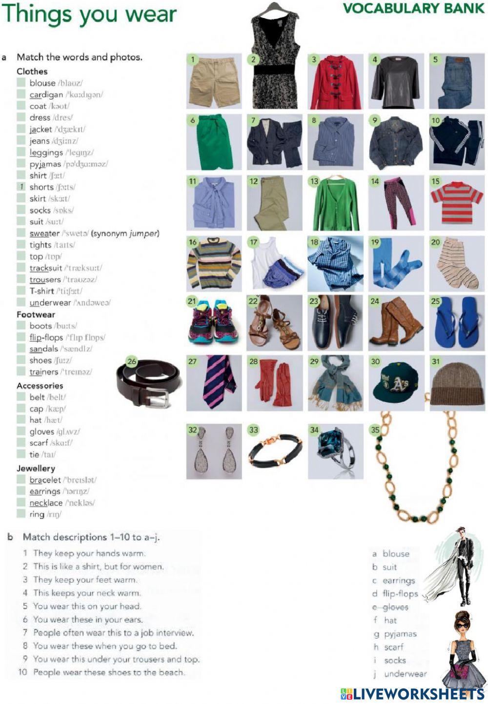 Things you wear | Free Interactive Worksheets | 7081901