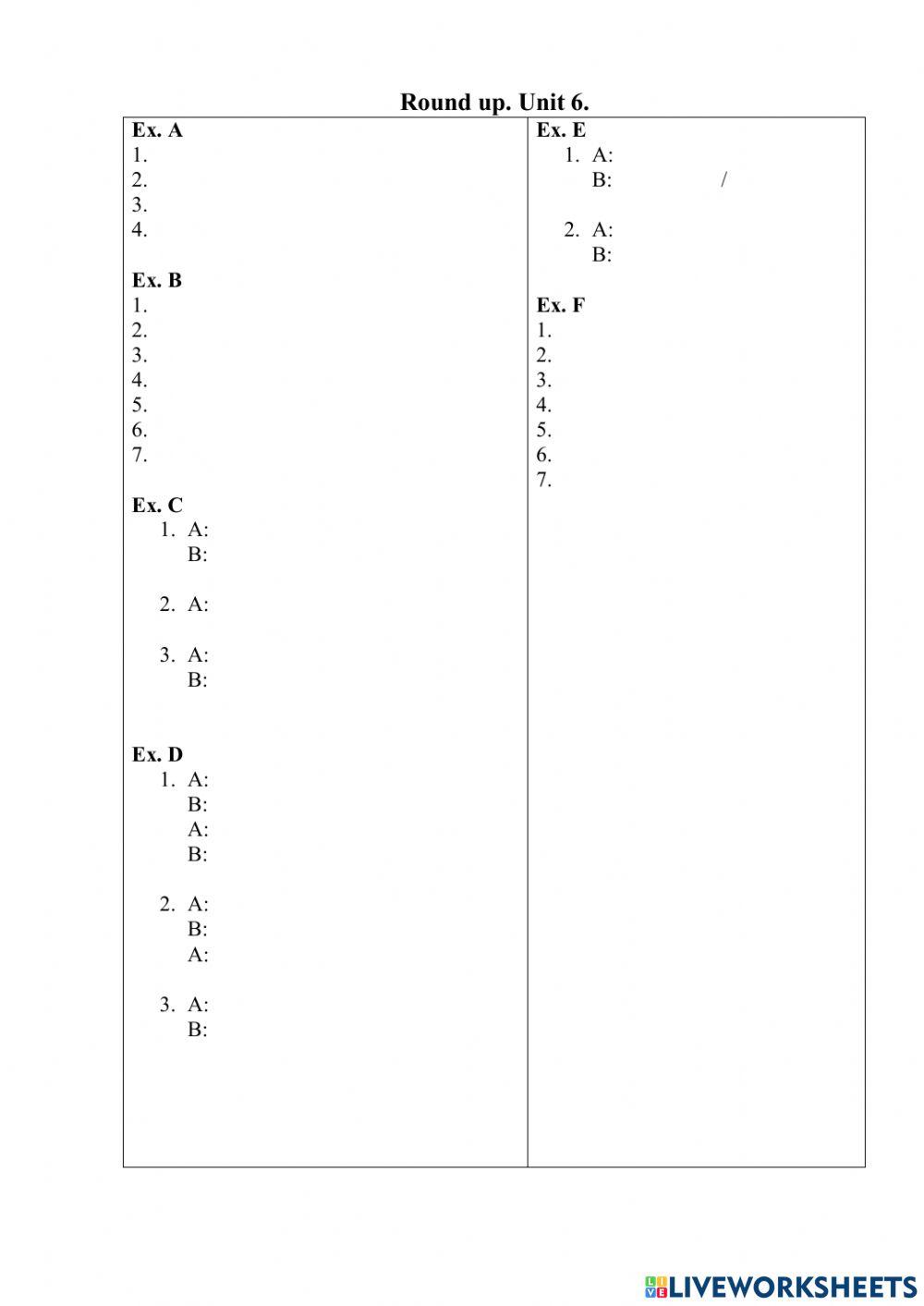 Round up 6 online exercise for | Live Worksheets