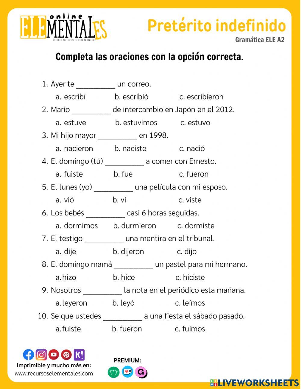 Préterito indef… | Free Interactive Worksheets | 7141420