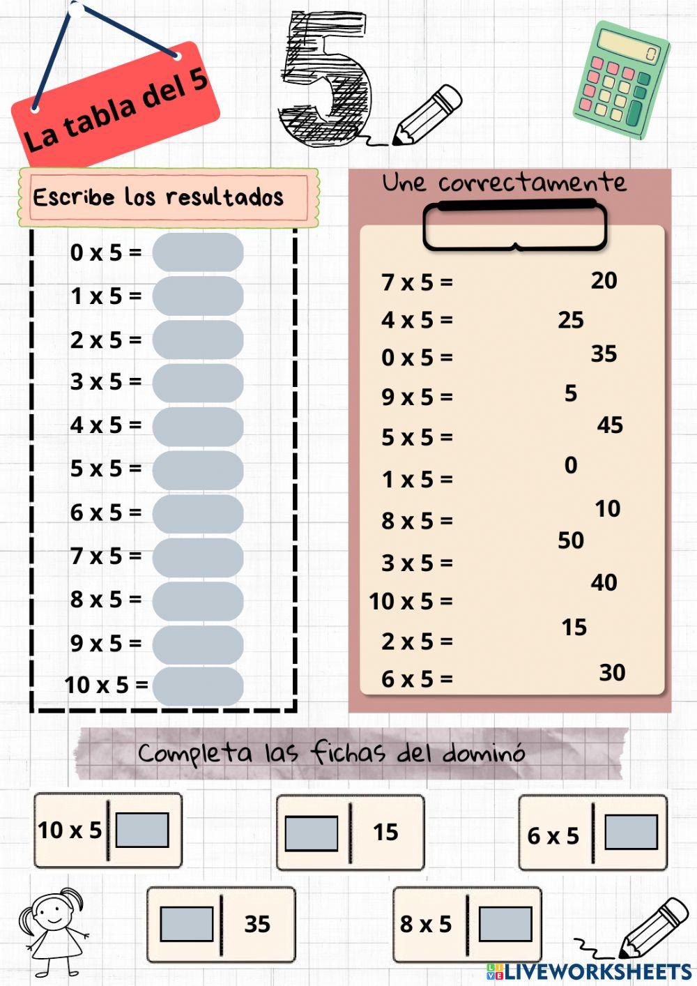 Tabla del 5 online exercise for 2 de primaria | Live Worksheets