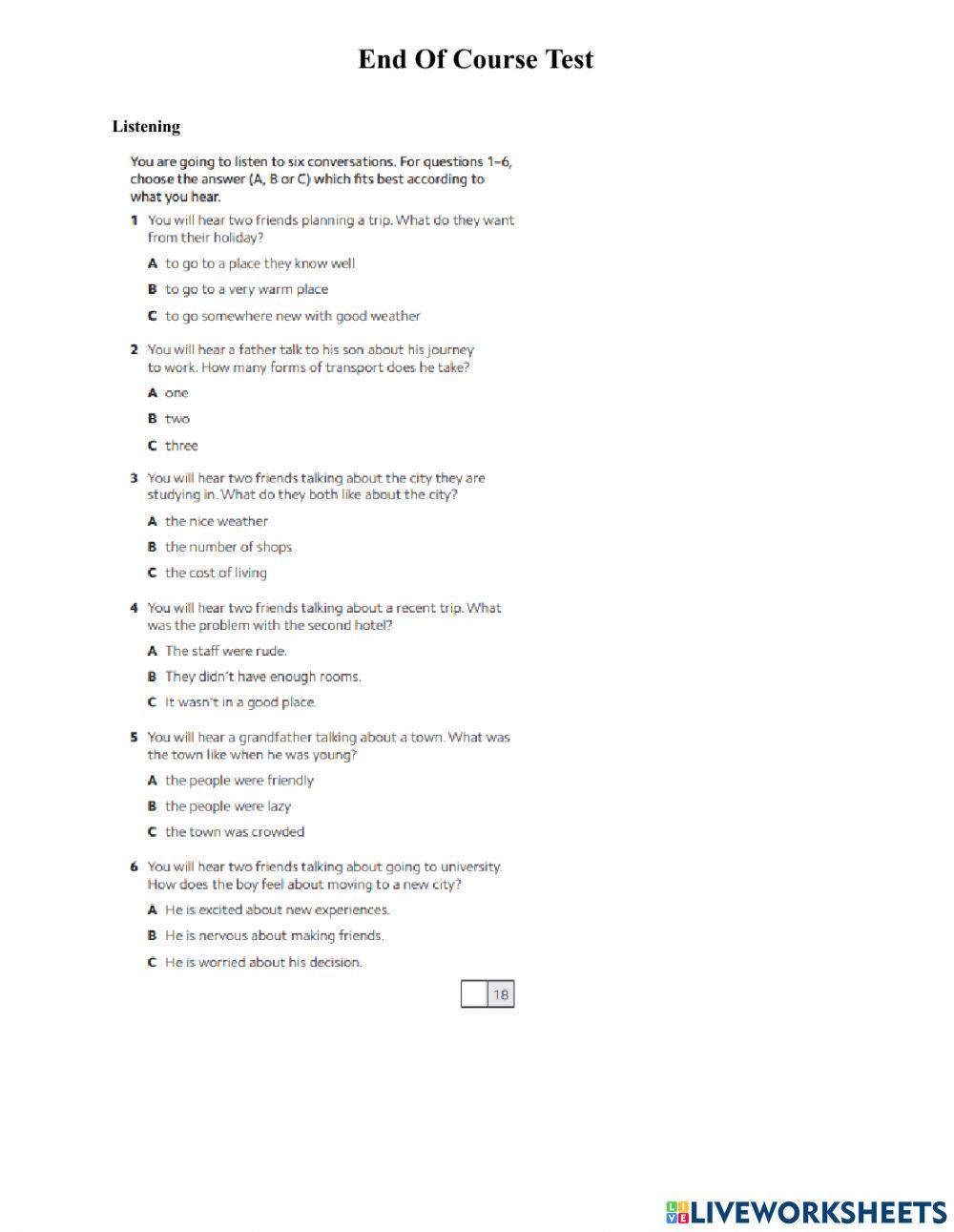 End Of Course Test-Ruzgar online exercise for | Live Worksheets