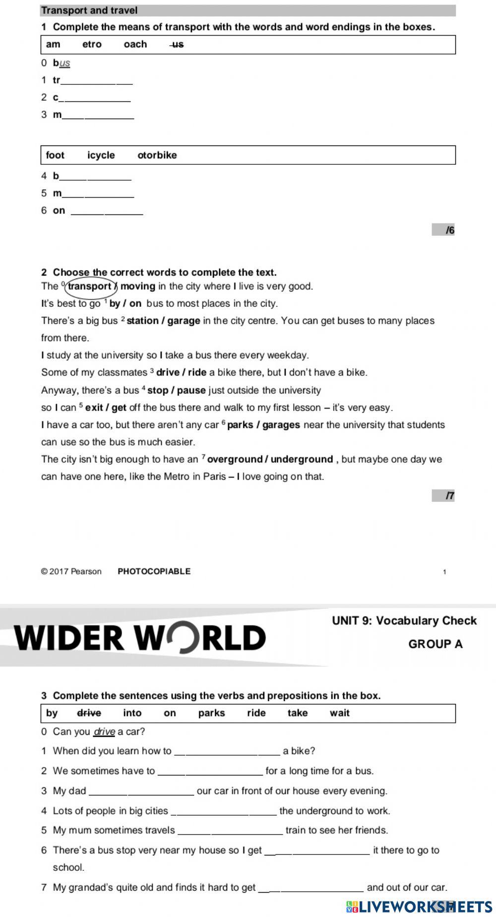 Wider world 1 unit 9 vocabulary worksheet | Live Worksheets