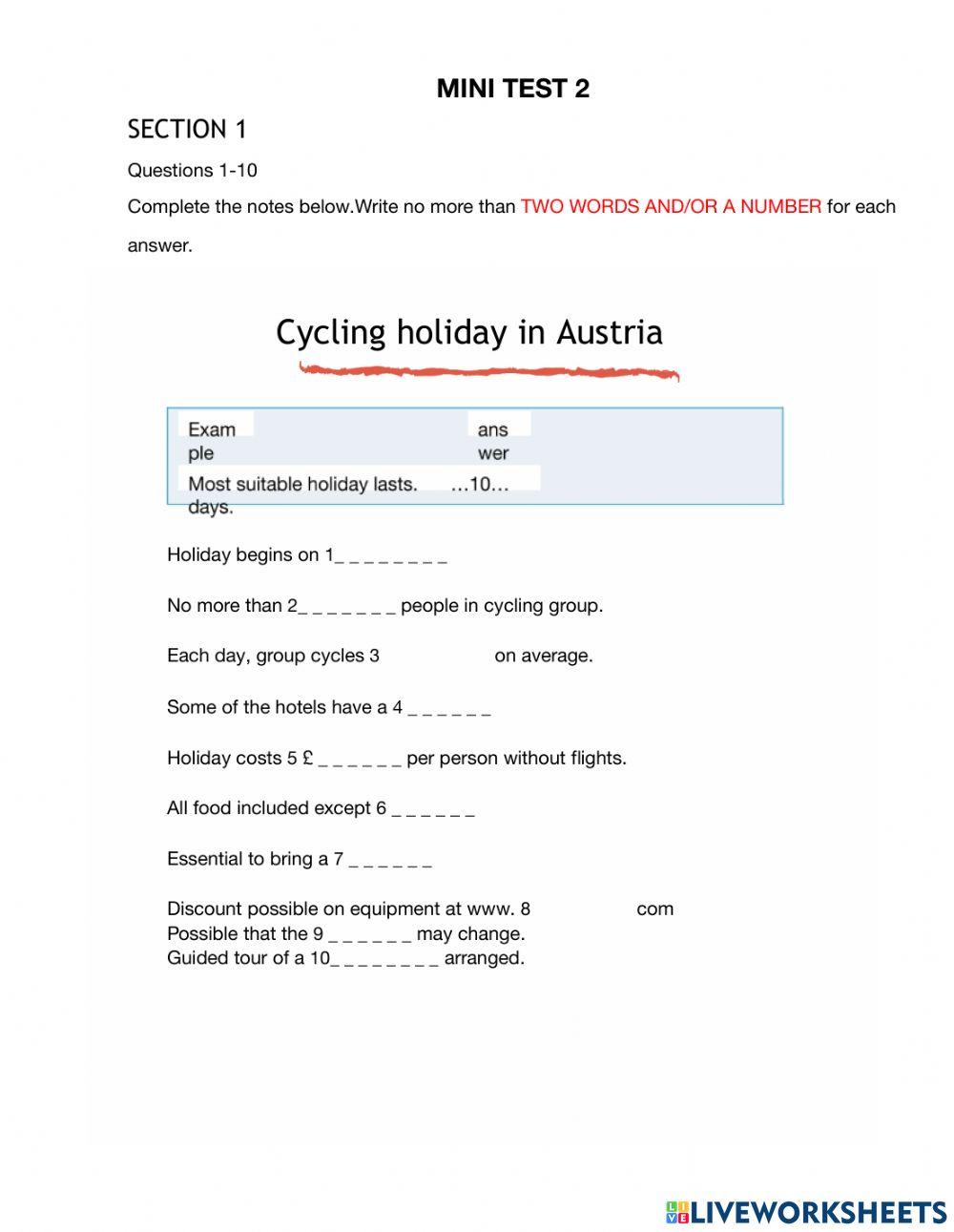 Ielts Mini Test 2 worksheet | Live Worksheets