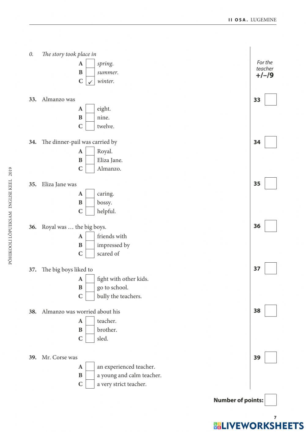 Year 9 Exam 2019, pg 1-9 online exercise for | Live Worksheets