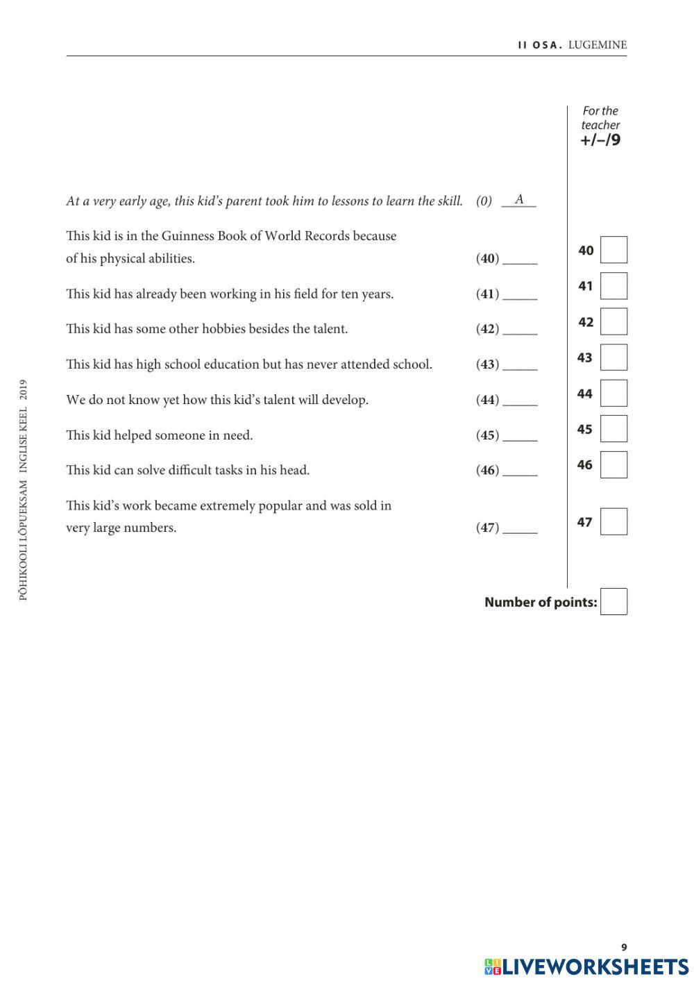 Year 9 Exam 2019, pg 1-9 online exercise for | Live Worksheets