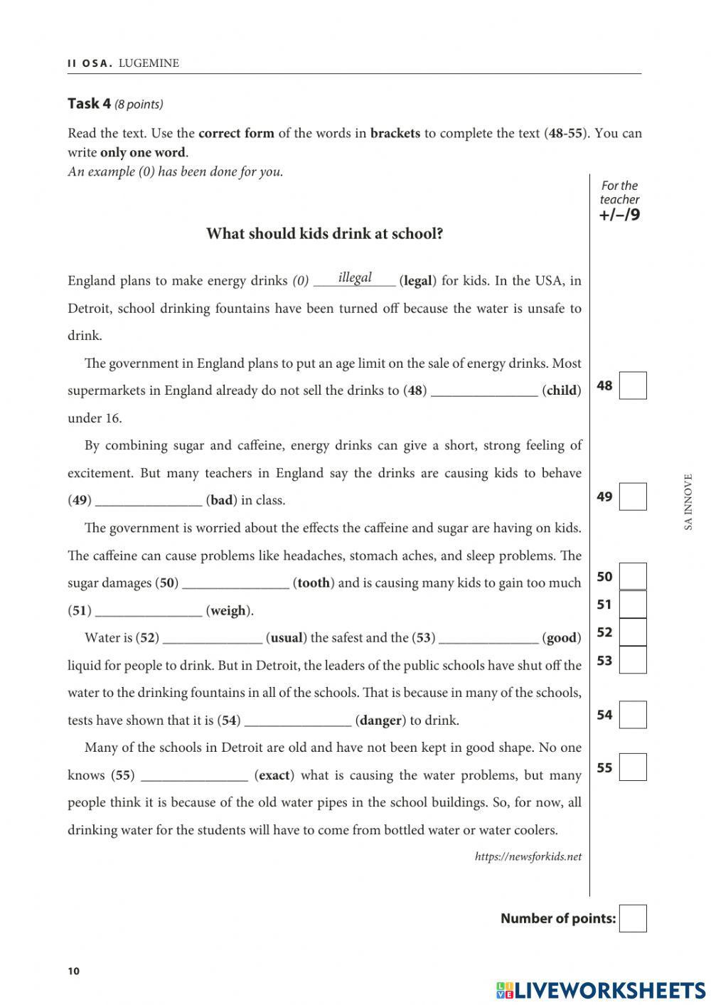 year 9 Exam 2019, part 2 online exercise for | Live Worksheets