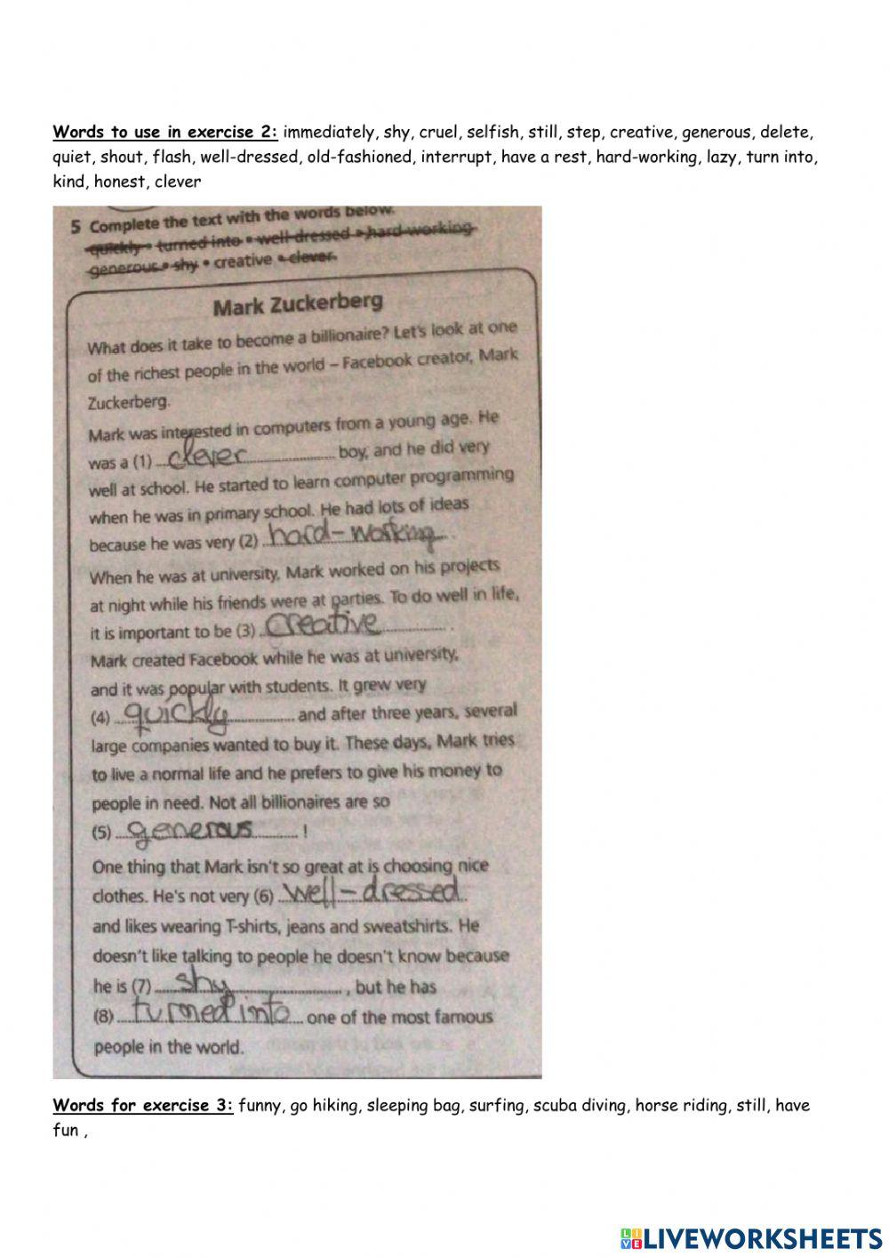 Vocabulary+ed ing adjectives + adverbs worksheet | Live Worksheets