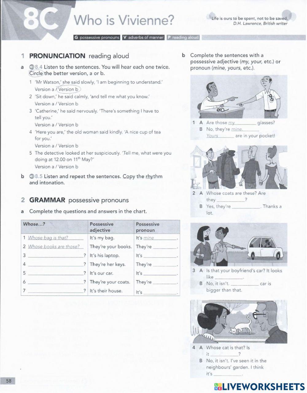 8c pre inter online exercise for | Live Worksheets