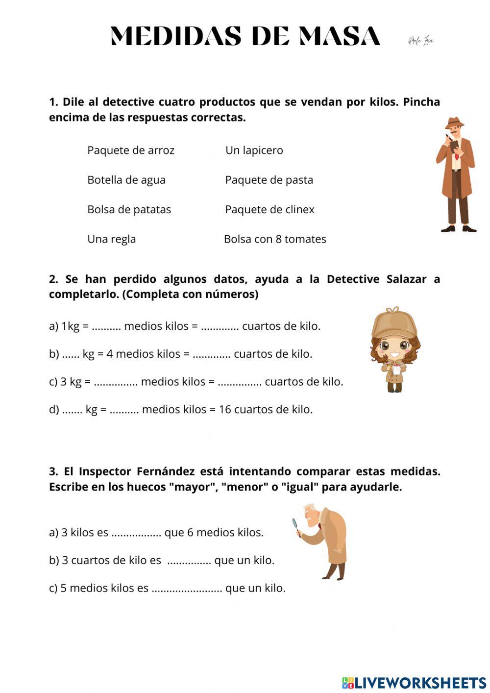 Medidas de masa free exercise | Live Worksheets